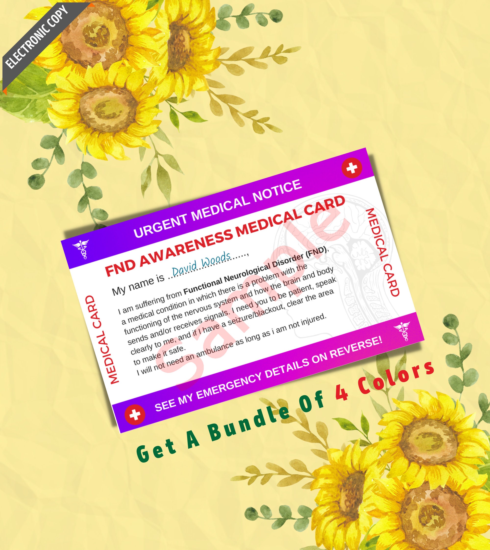 FND Awareness Emergency Medical ID Card Template - Disability Alert ...