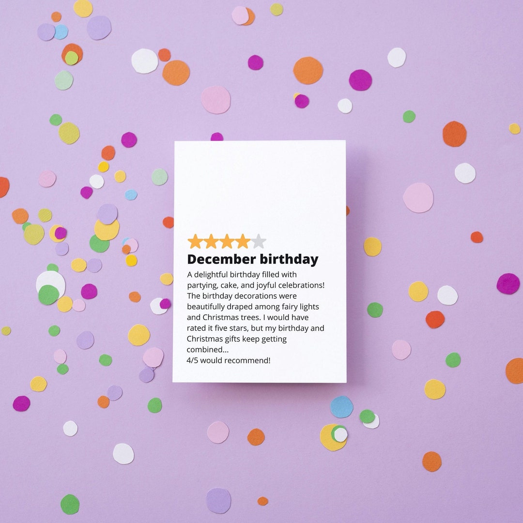 Star Rating December Birthday Card - Etsy