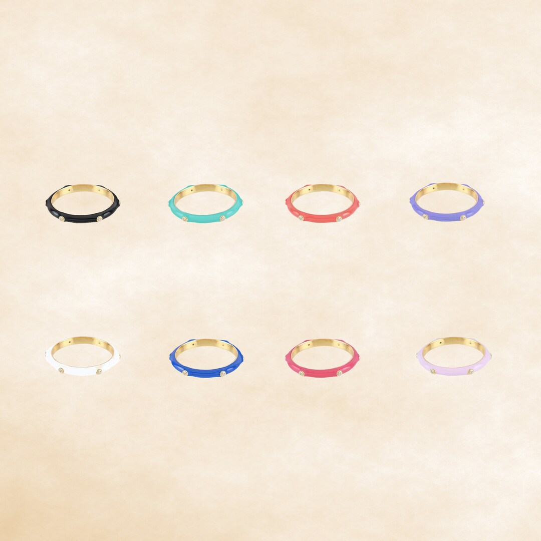 Colorful Enamel Band Ring: 18k Gold Plated Sterling Silver Stacking ...