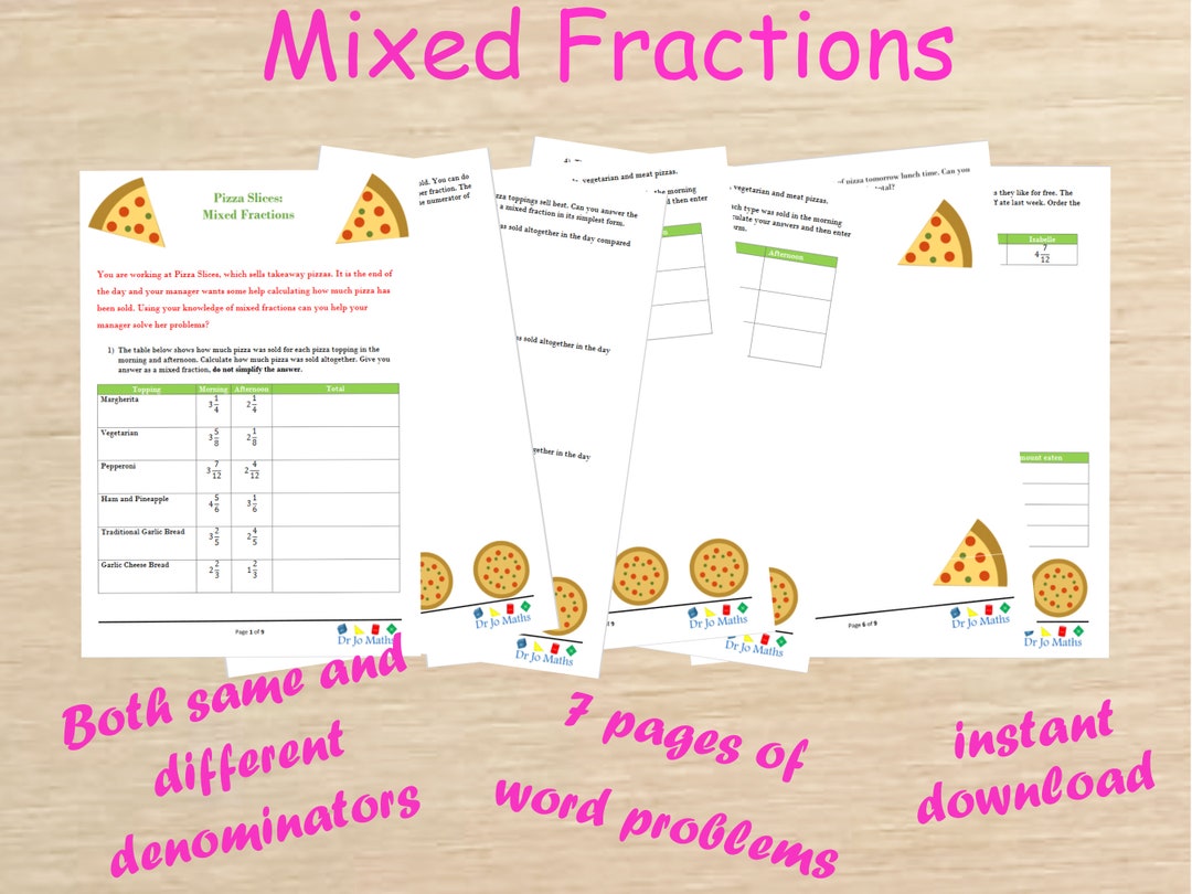 Mixed Fractions Worksheet - Etsy