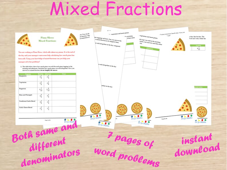 Mixed Fractions Worksheet - Etsy
