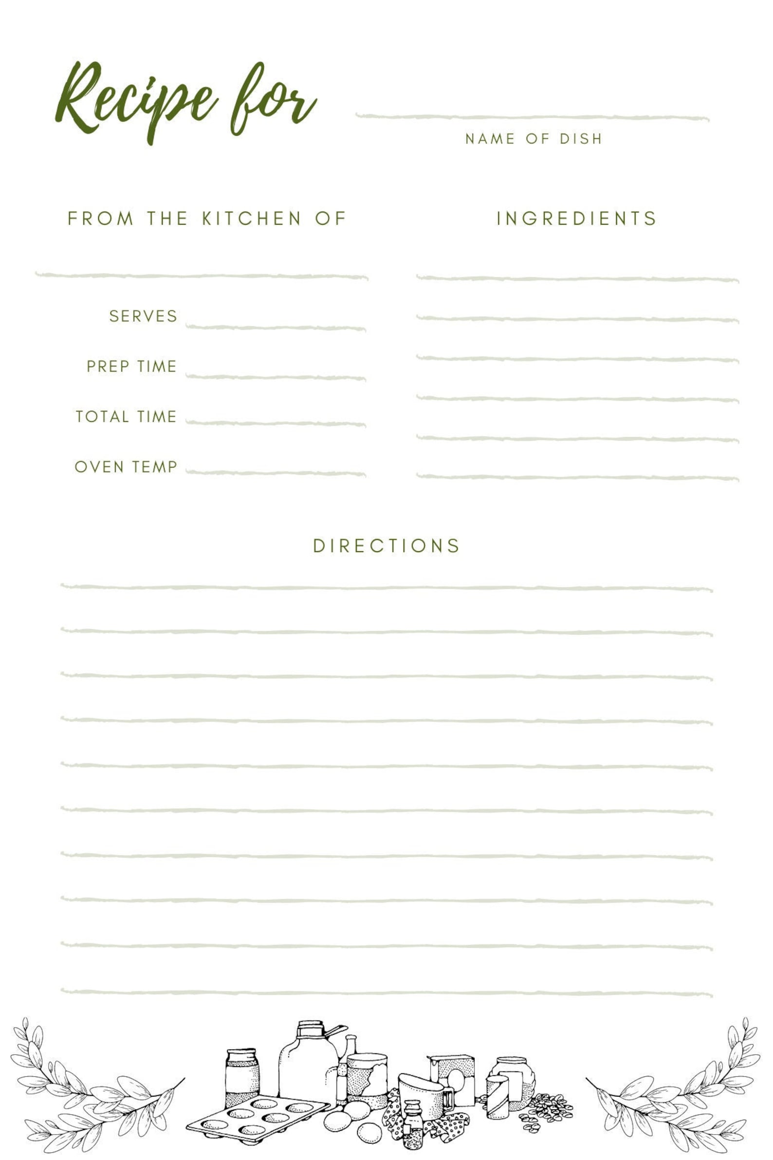 Recipe Book Template PRINTABLE Recipe Sheet Template Recipe Cards ...