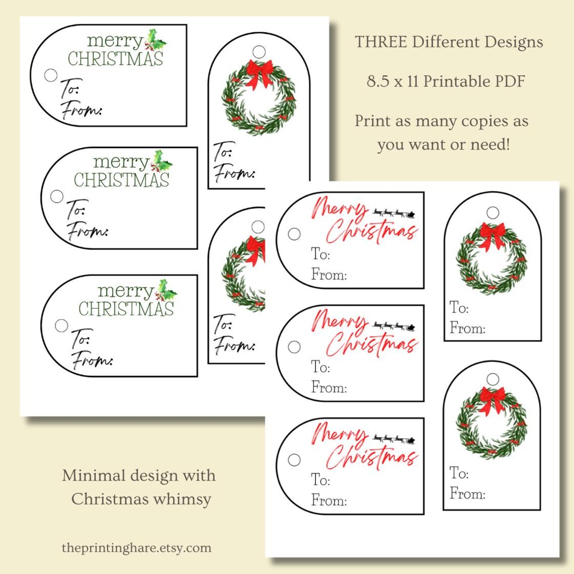 Simple Gift Tags Printable Gift Tags Festive To/from Tags Hidden Hare ...