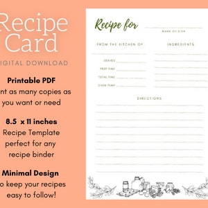 Recipe Book Template PRINTABLE Recipe Sheet Template Recipe Cards ...