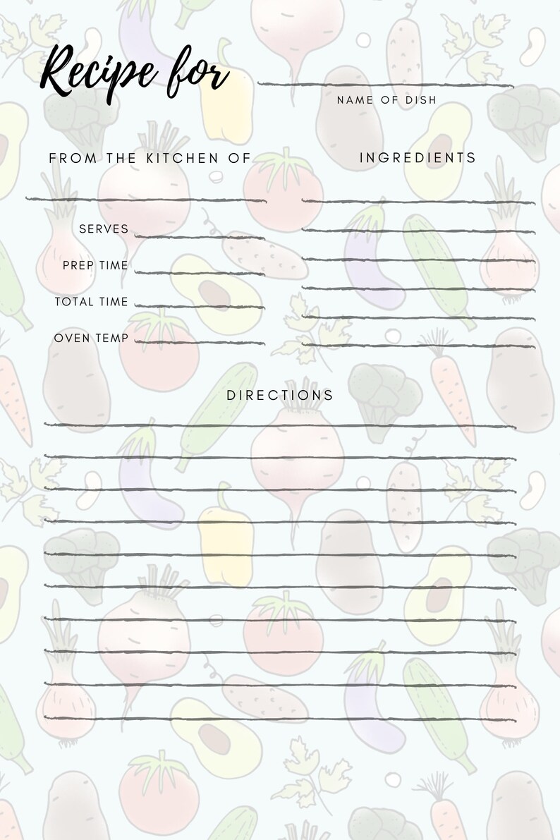 Recipe Book Template PRINTABLE Recipe Sheet Recipe Cards Minimal Recipe ...