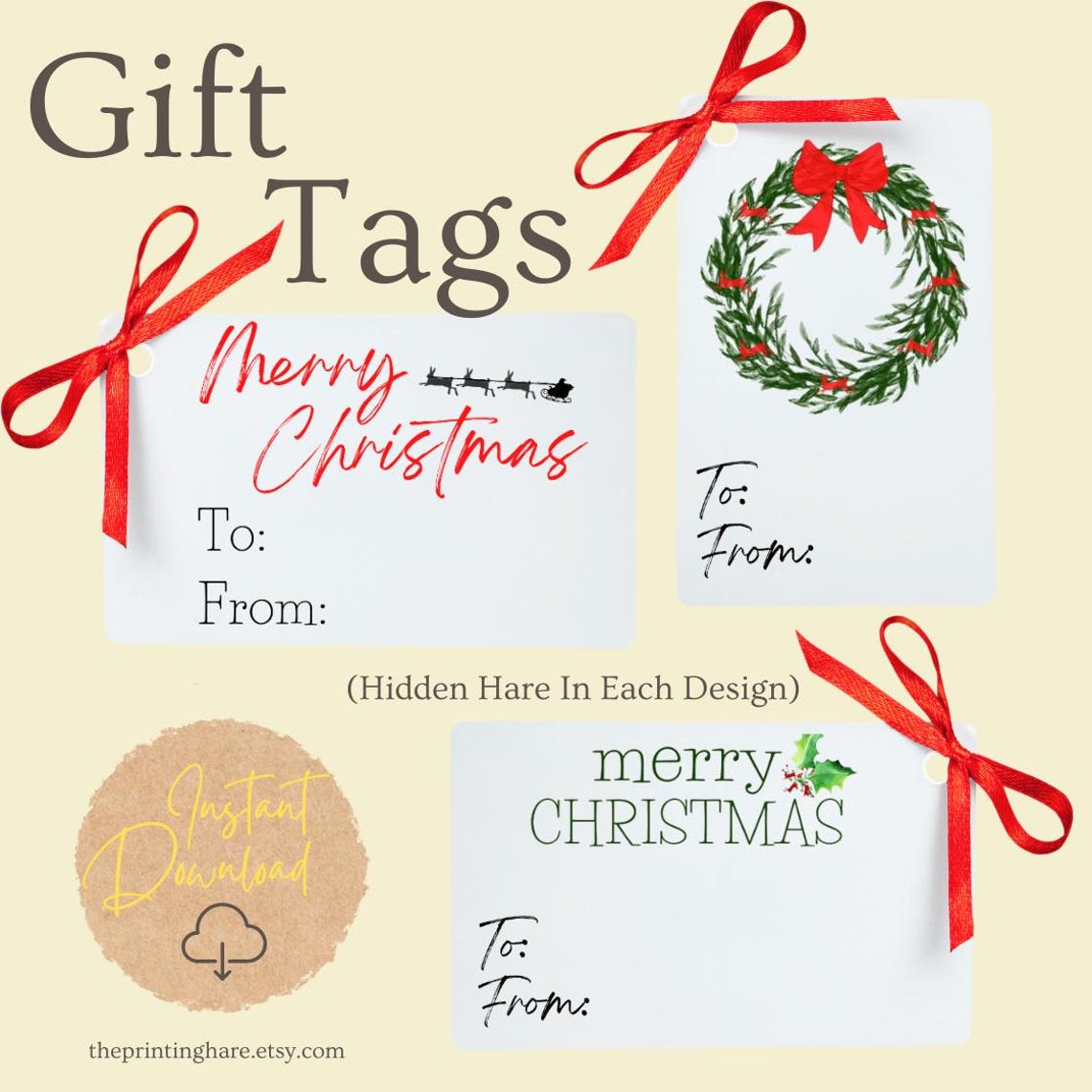 Simple Gift Tags Printable Gift Tags Festive To/from Tags Hidden Hare ...