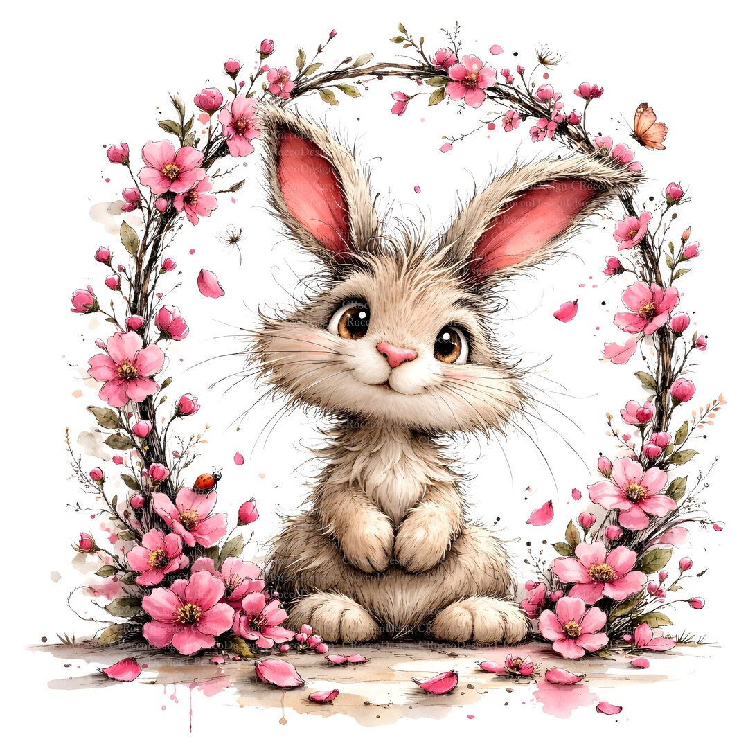 9 Cute Bunny in Spring Clipart, Printable Art, High-quality Jpgs ...