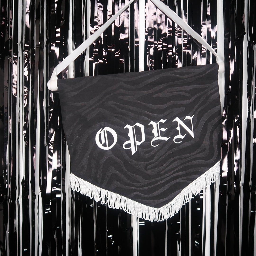 Open Closed Goth Handmade Embroidered Banner Sign - Etsy