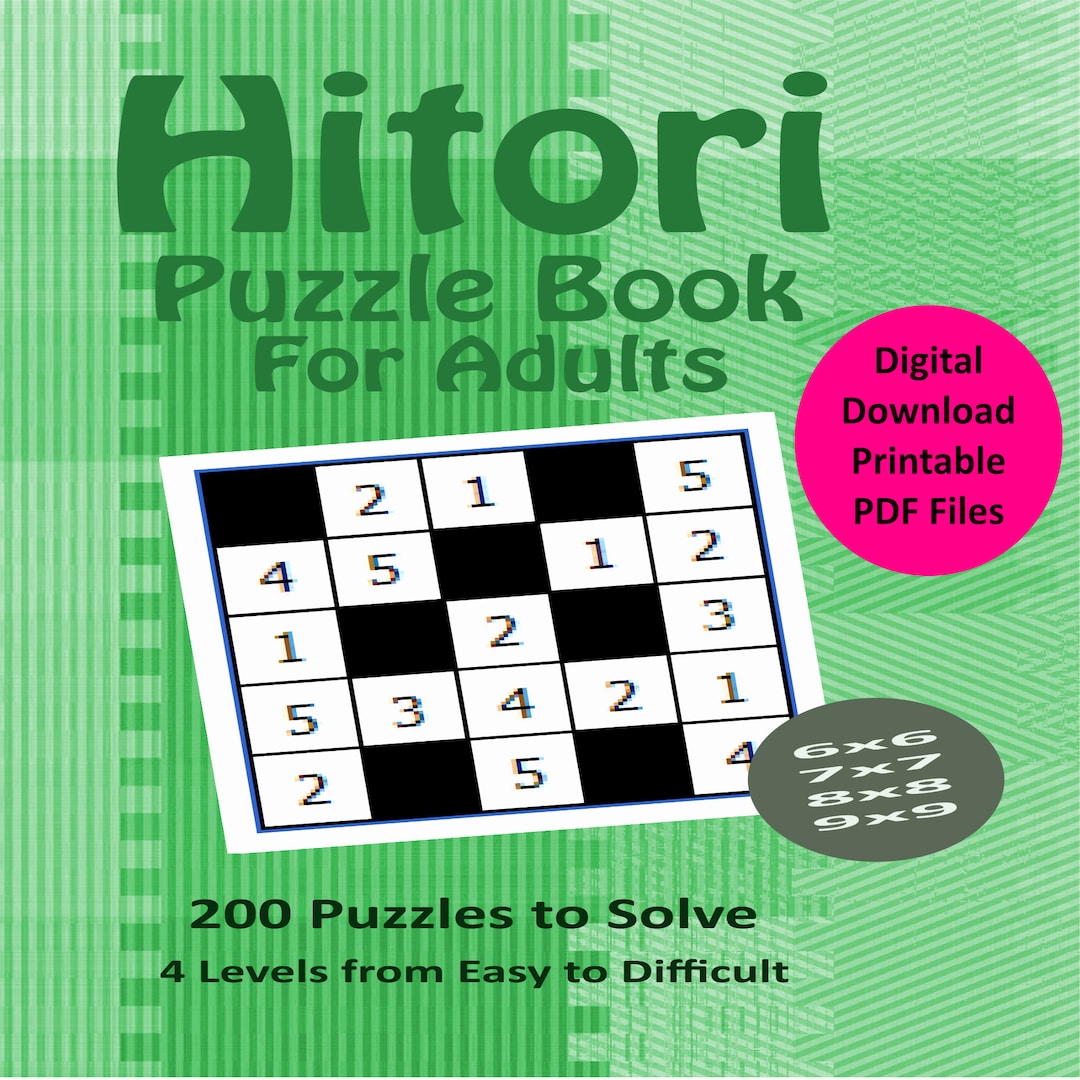 Printable Hitori Puzzle Book, Japanese Puzzles, Digital Download, 200 ...