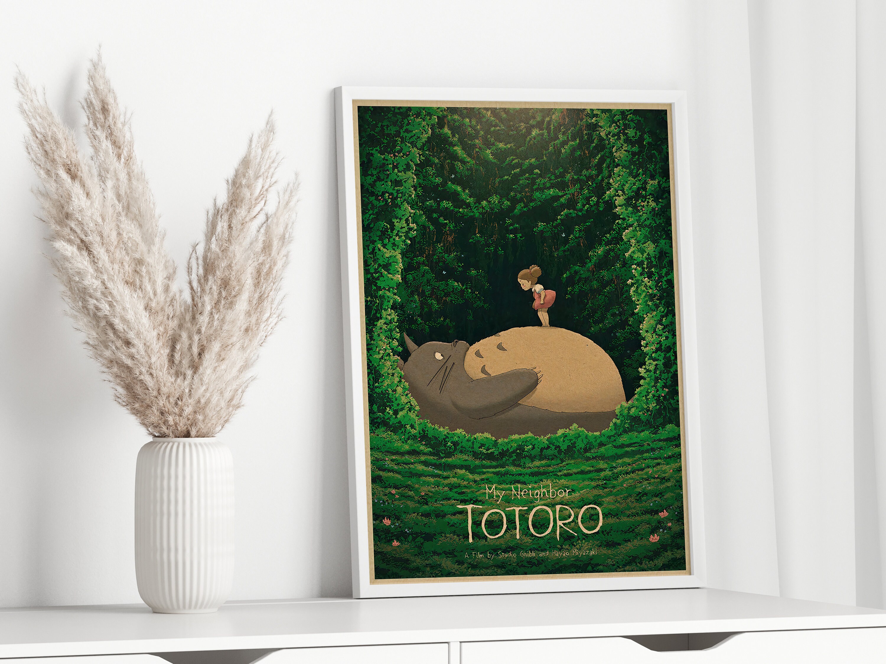 Totoro Wooden Framed Poster, Anime Vintage Poster Print, High Quality ...