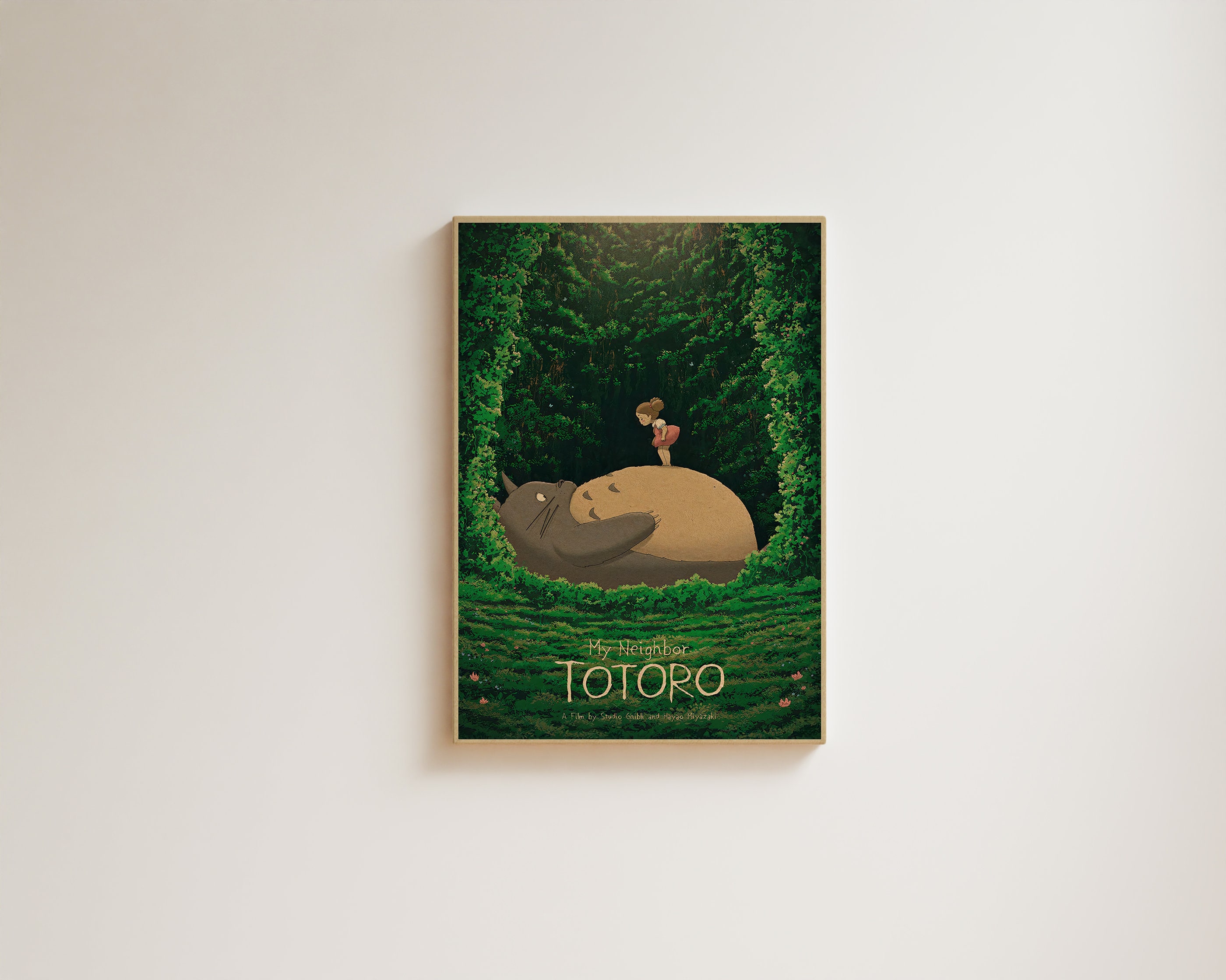 Totoro Wooden Framed Poster, Anime Vintage Poster Print, High Quality ...