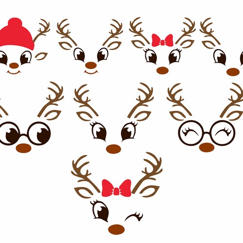 Christmas Reindeer Faces Bundle Christmas Reindeer Svg - Etsy