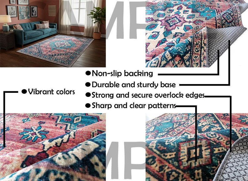 Beige Blue Oriental Rug, Neutral Home Washable Kitchen Floor Mat, M-774 ...