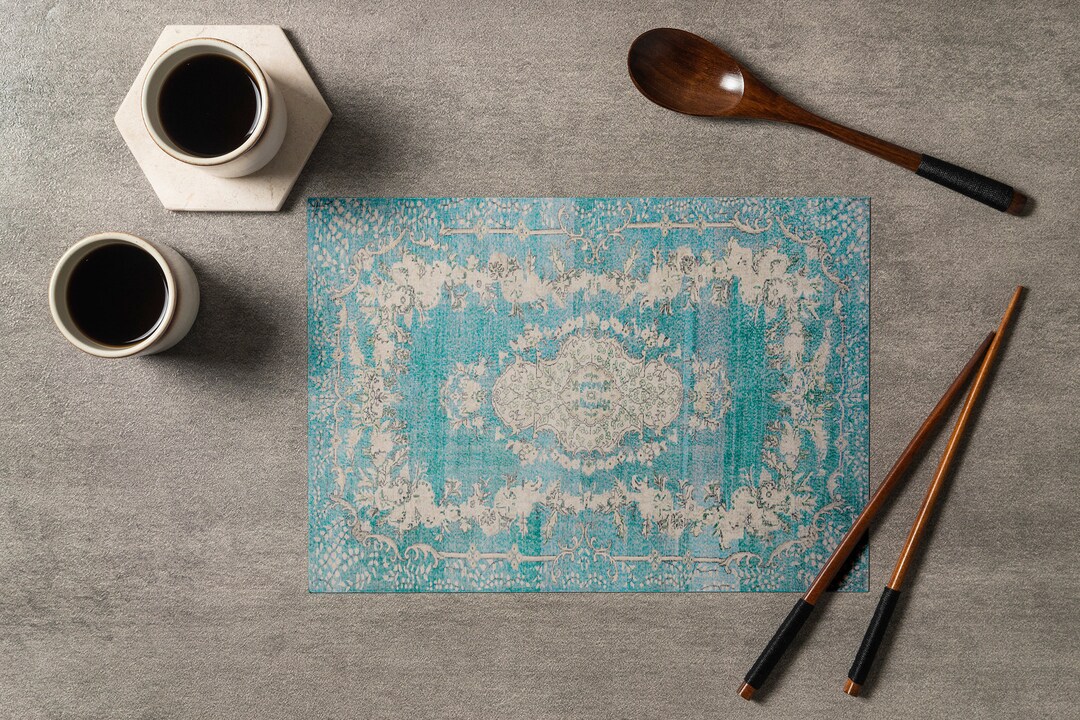 Farmhouse Table Setting, Blue Placemat, Chenille Table Mats, Vintage ...