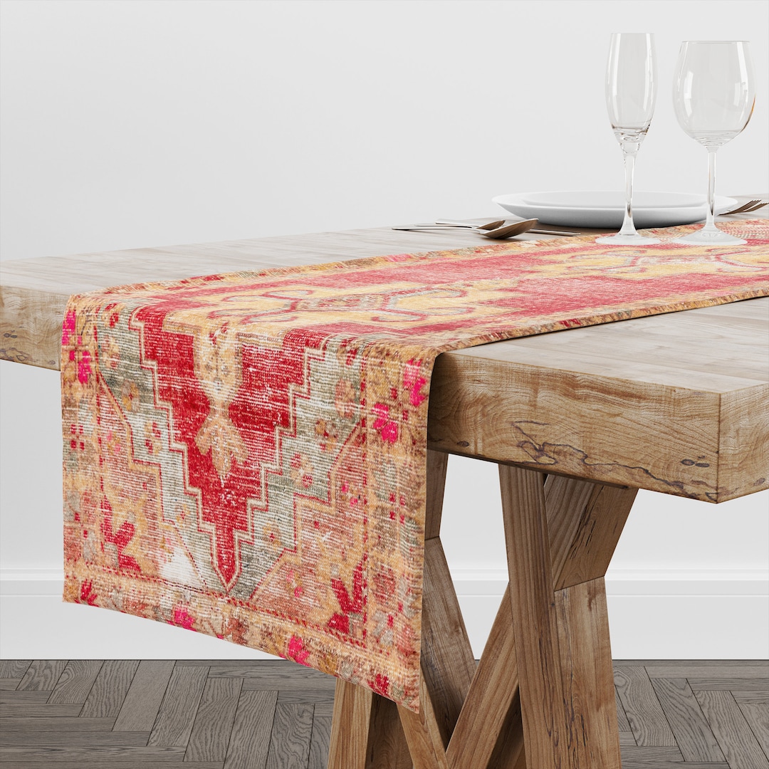 Attractive Dining Table Runner, Accent Fabric Tablecloth, Turkish Kilim ...