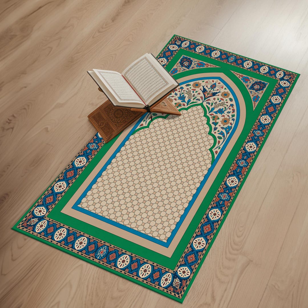 Elegant Pattern Prayer Mat, Foldable Soft Texture Salah Mat, Washabel ...