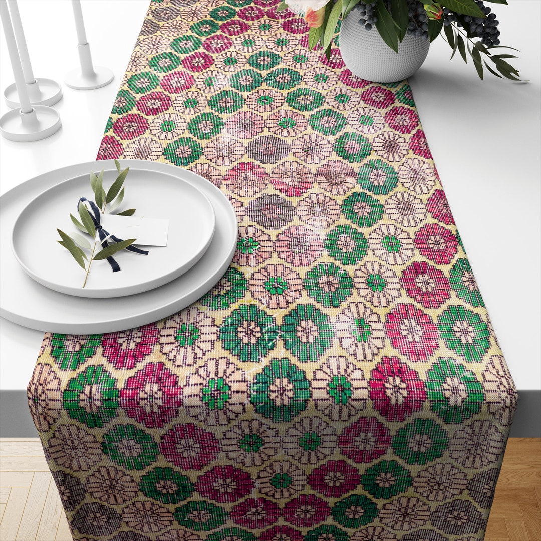 Artistic Table Scarf, Geometric Table Centerpiece, Dining Table Sheet ...