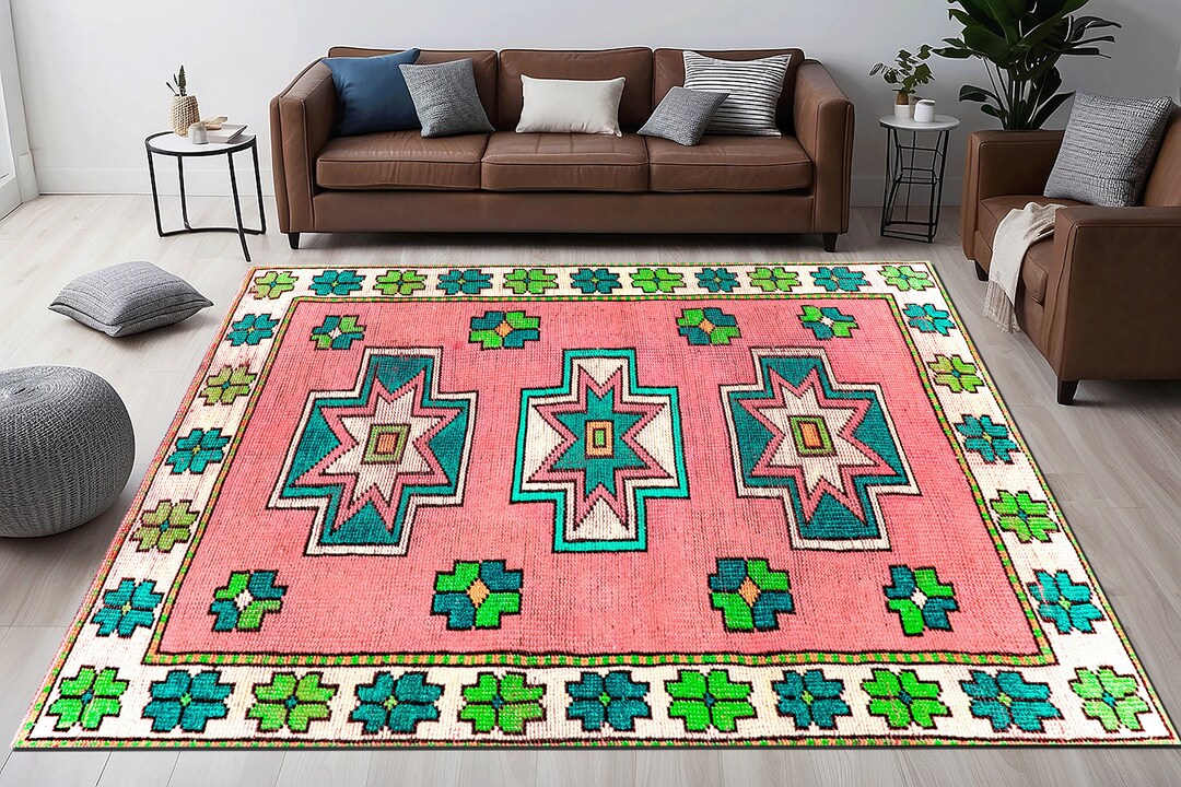 Pink Green Rug, Modern Rug, Corridor Rug, Non Slip Rug, Floor Rug ...