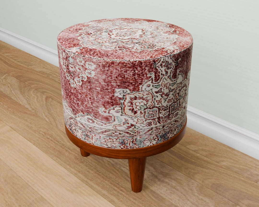 Burgundy Footstool, Livingroom Pouf, Round Seat for Bath, Fade ...