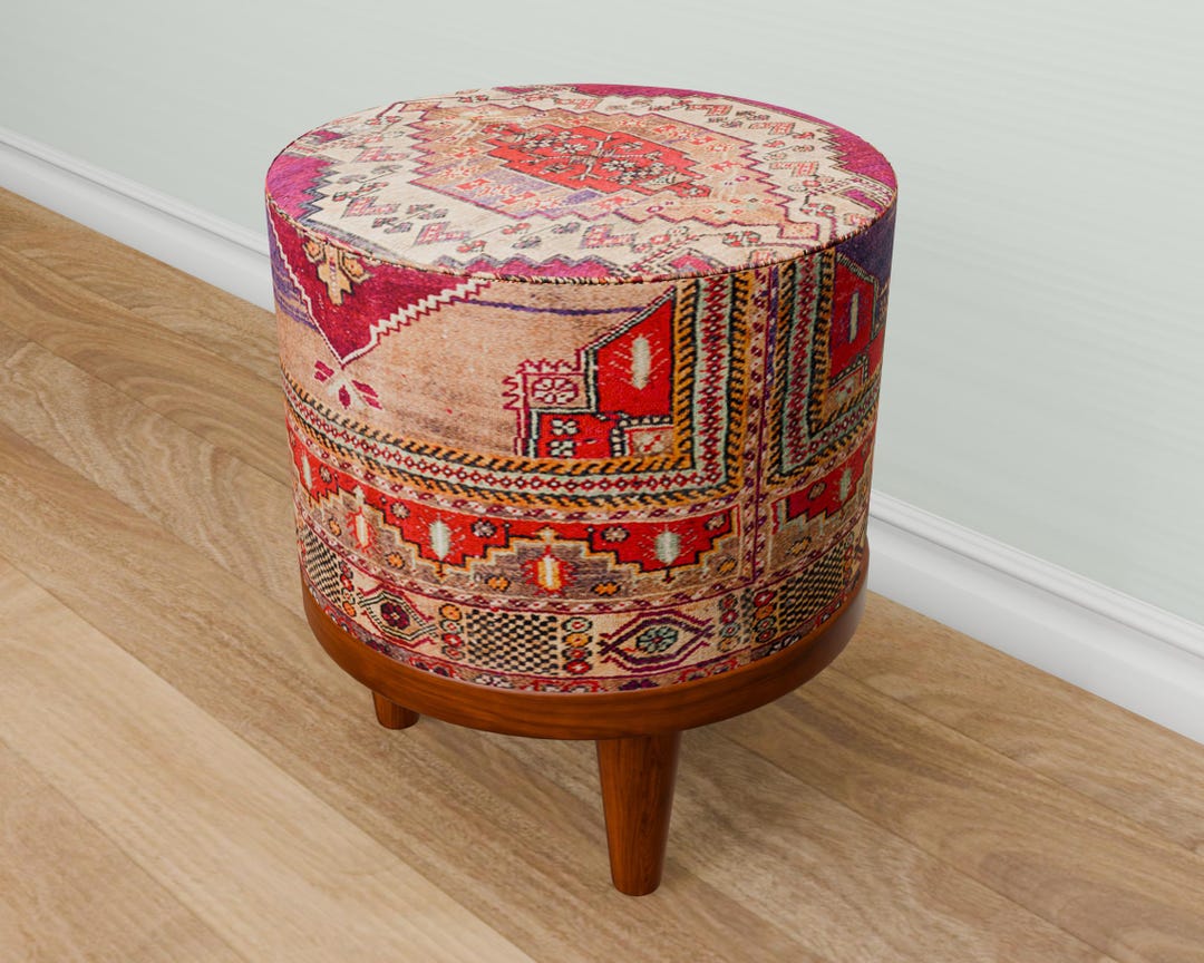 Oriental Design Pouf, Blushy Pouf Stool, Durable Round Bench, Custom ...