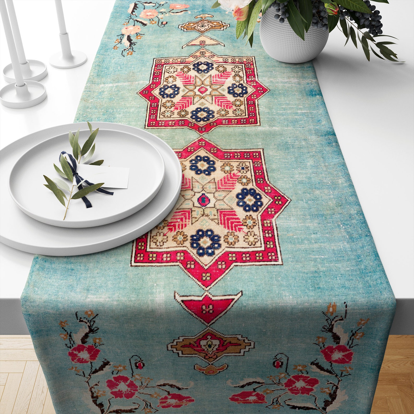Ethnic Table Runner, Burlap Handwoven Design Table Scarf, Chic Dining ...