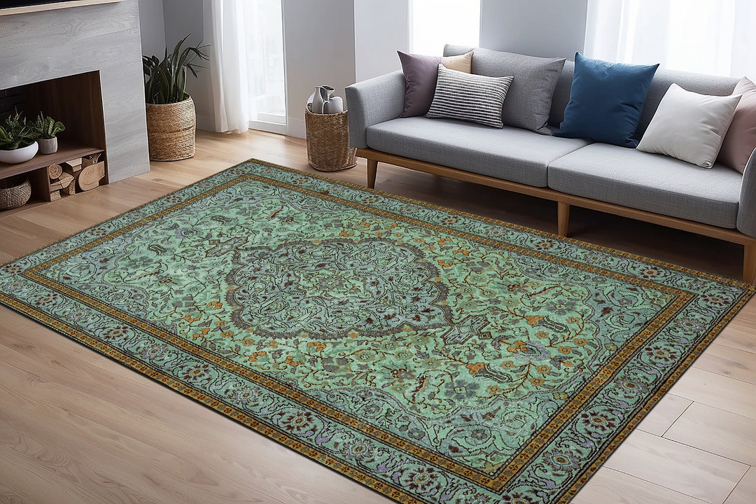 Green Country Rug, Primitive Rug, Under Rug Table, Rug for Bedroom, Pet ...