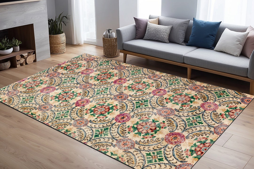 Flower Pattern Rug, Nursery Room Rug, Coastal Chic Rug, Turkish Pattern ...