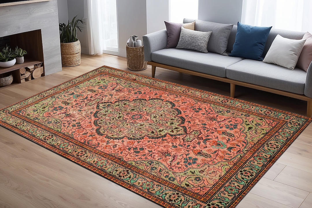 Print Area Rug, Turkish Motif Rug, Laundry Kilim Rug, Washable Rug ...
