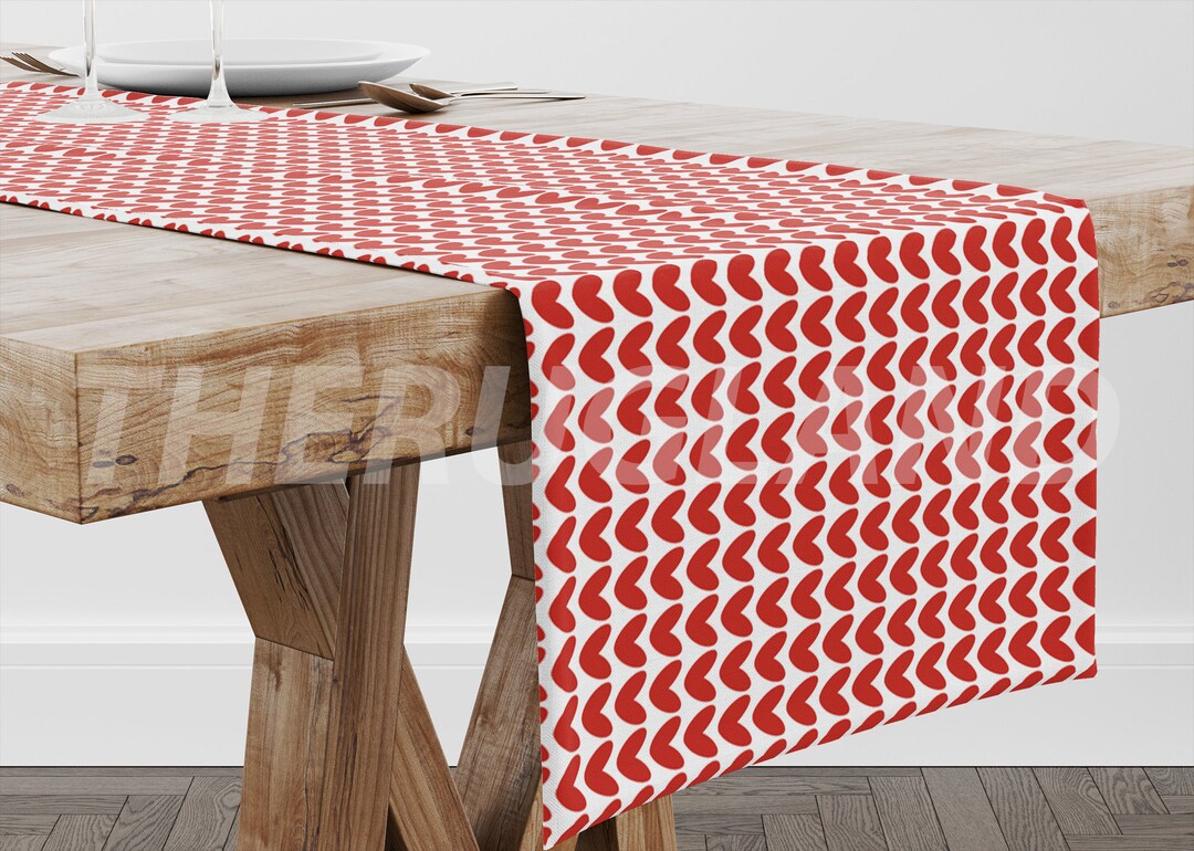 Lovely Heart Table Scarf, Kilim-inspired Print, Intricate Table Mats ...
