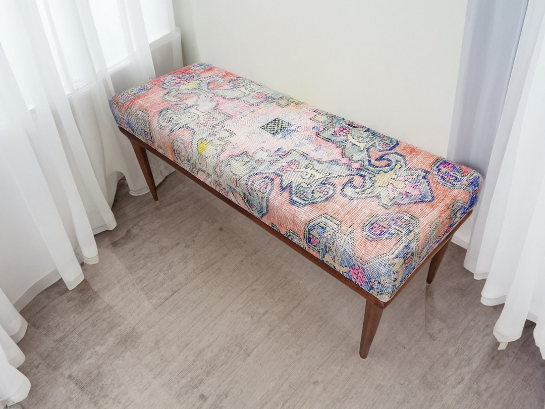 Hallway Bench, Bench With Cushion, Turkish Rug Bench, Upholstered ...