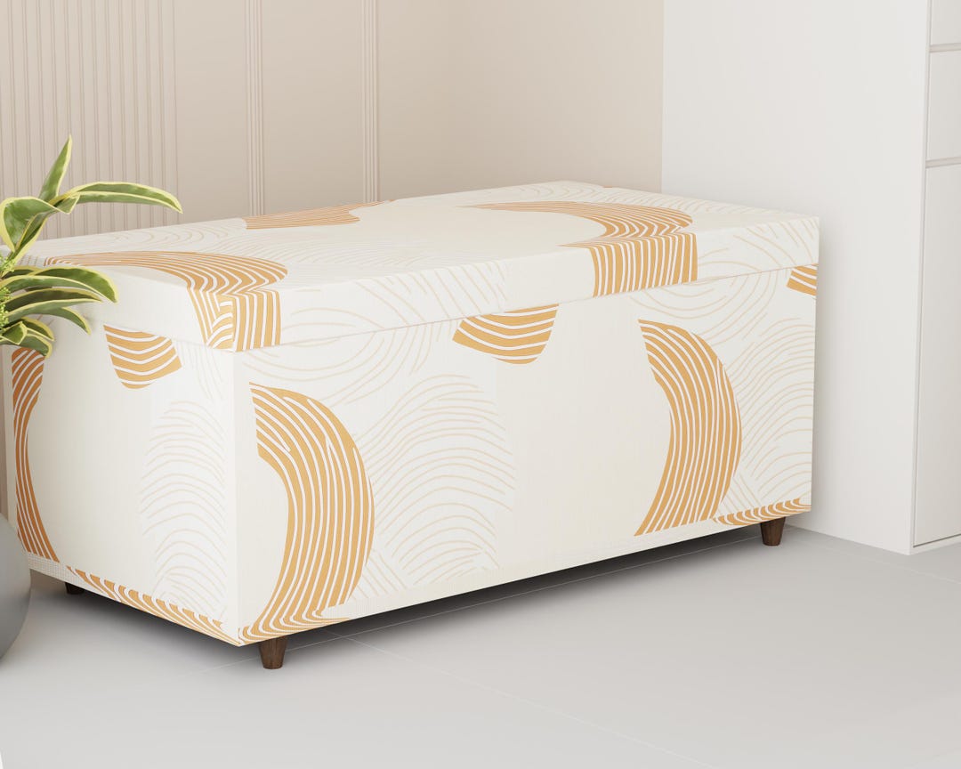 Modern Cream Ottoman Bench – Curved Line Storage Chest With Lid ...
