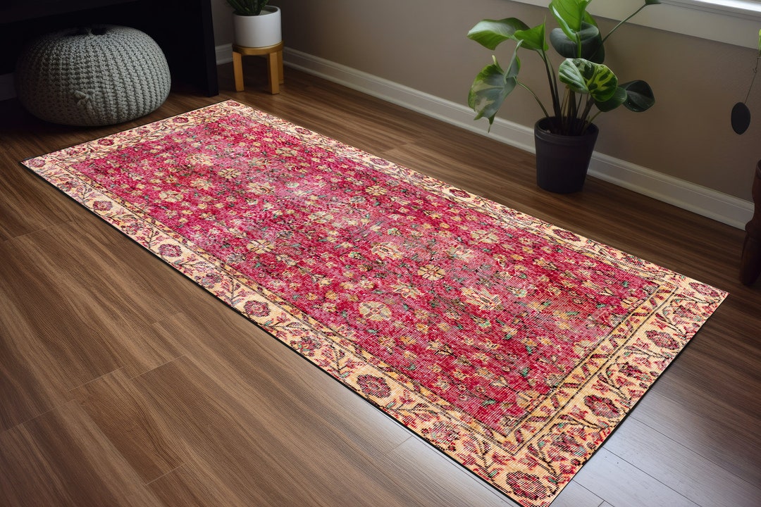 Blush Pink Rug, Art Deco Rug, Floral Mat, Washable Area Rug, Vintage ...