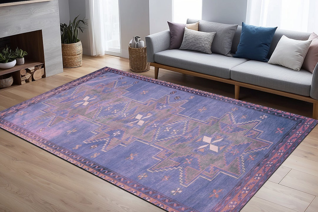 Eclectic Rug, Purple Rug, Tribal Pattern Rug, Pastel Color Rug, Vintage ...