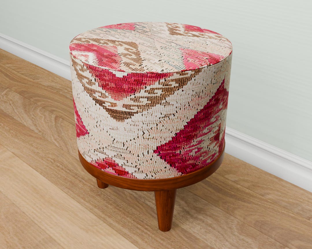 Geometric Footstool, Blush Pink Bench, Round Ottoman Pouf, Vintage ...