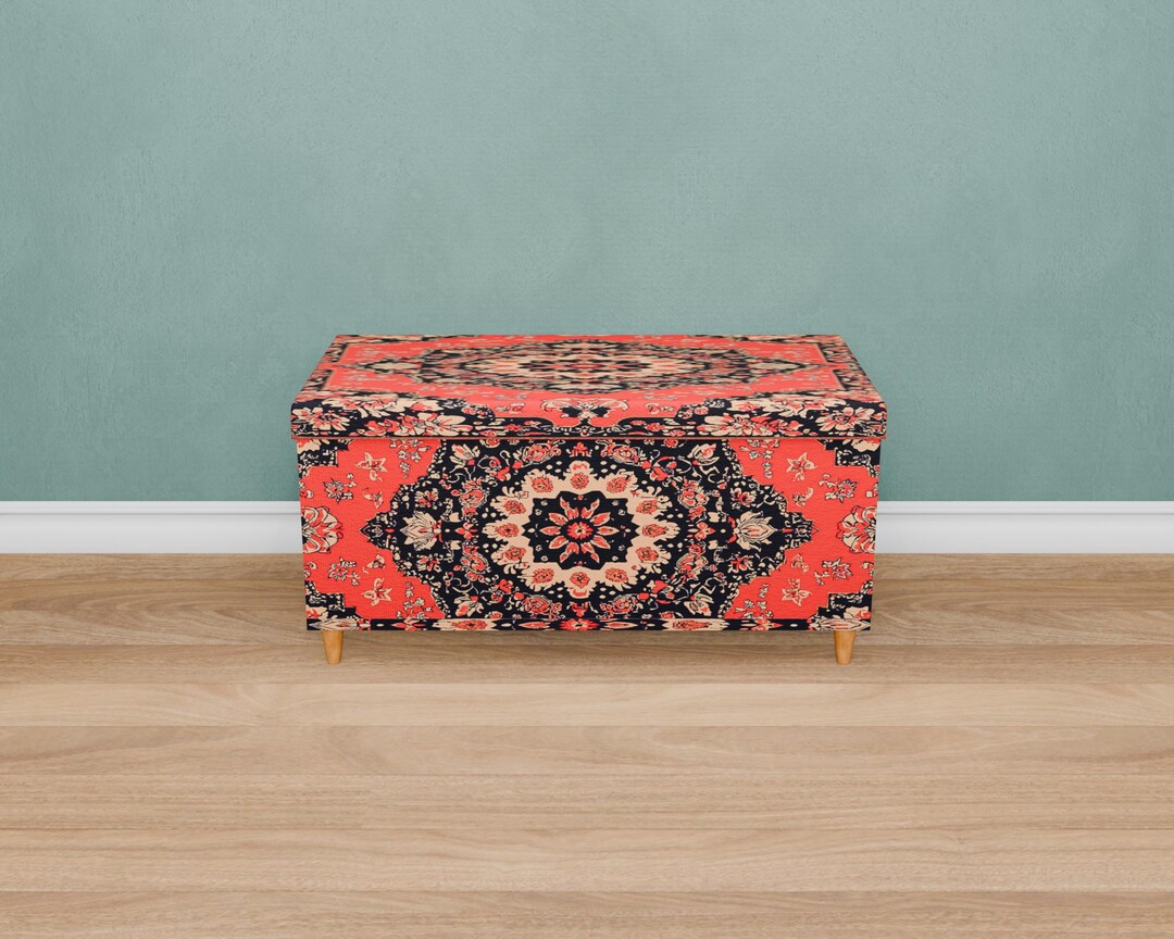 Red Storage Bench, Oriental Design Bench, Ottoman Mid Table, Bedroom ...