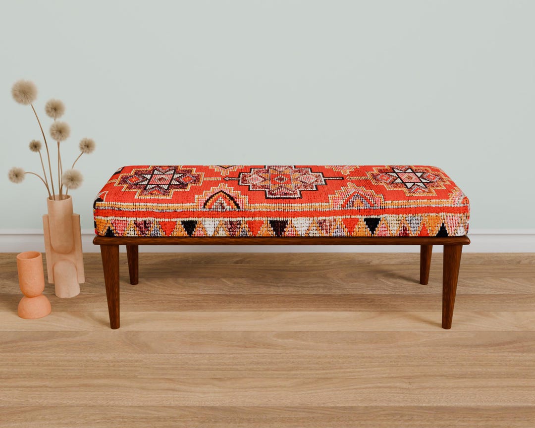 Orange Ottoman Bench, Blanket Bench, Piano Bench, Entryway Bench ...
