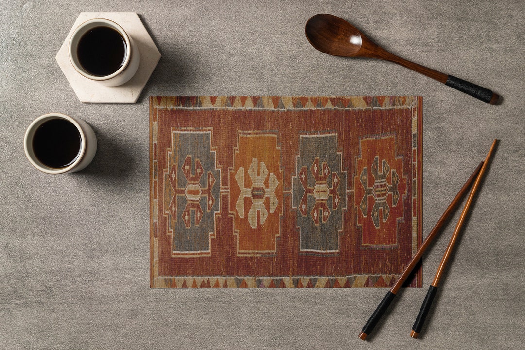 Table Plate Coasters, Vintage Pattern Mat, Boho Placement, Brown ...