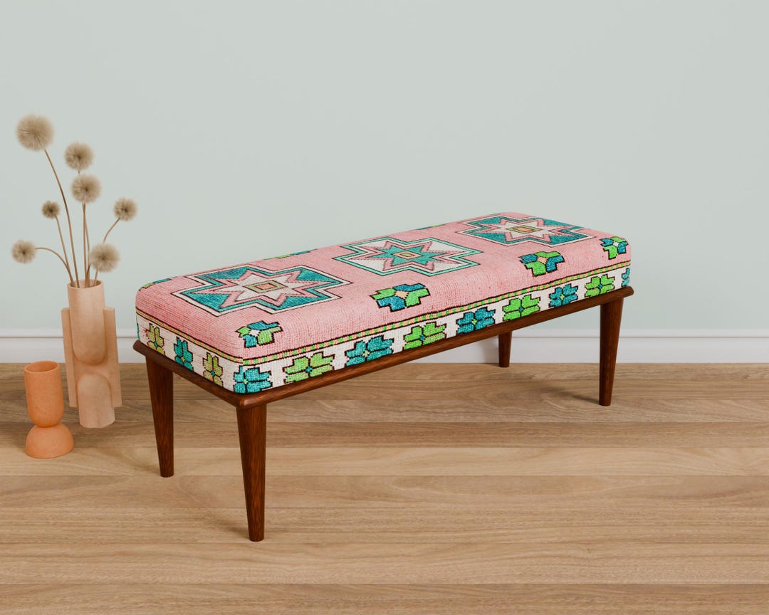 Pink-green Color Bench, Corner Bench, Ottoman Bench, Handmade Bench ...