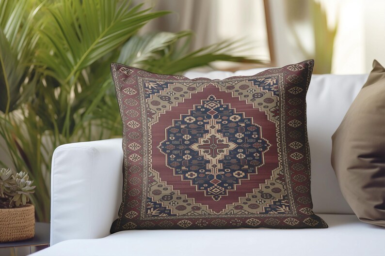Red Navy Geometric Textured Pillow Case, Scandi Cushion Cover, M-851 ...