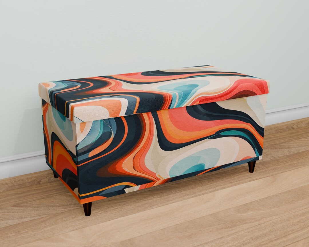 Orange Color Bench, Gothic Bench, Paisley Storage, Housewarming Bench ...