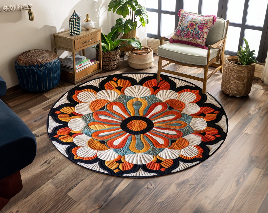 Round Printed Rug, Hippie Rug, Anti Slip Rug, Porch Layer, Bohemian Rug ...