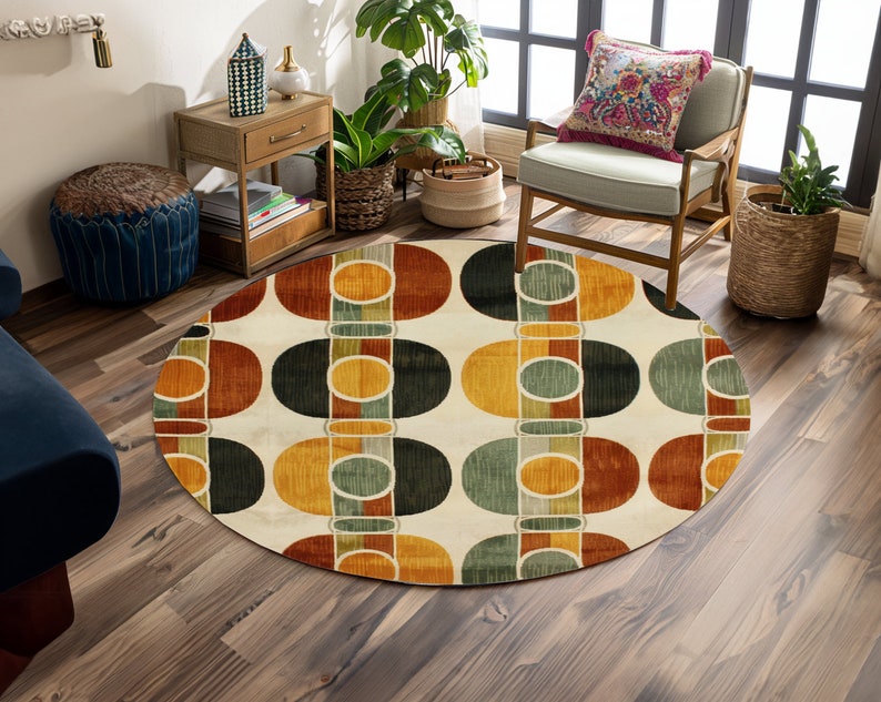 Circle Area Rug, Tiles Rug, Soft Color Rug, Handmade Rug, Bathroom Rug ...