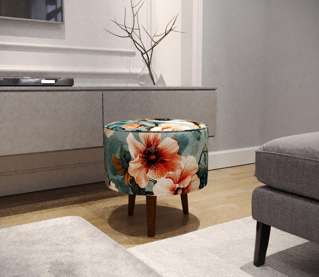Ethnic Design Pouf, Floral Footstool, Ottoman Pouf Stool, Modern ...