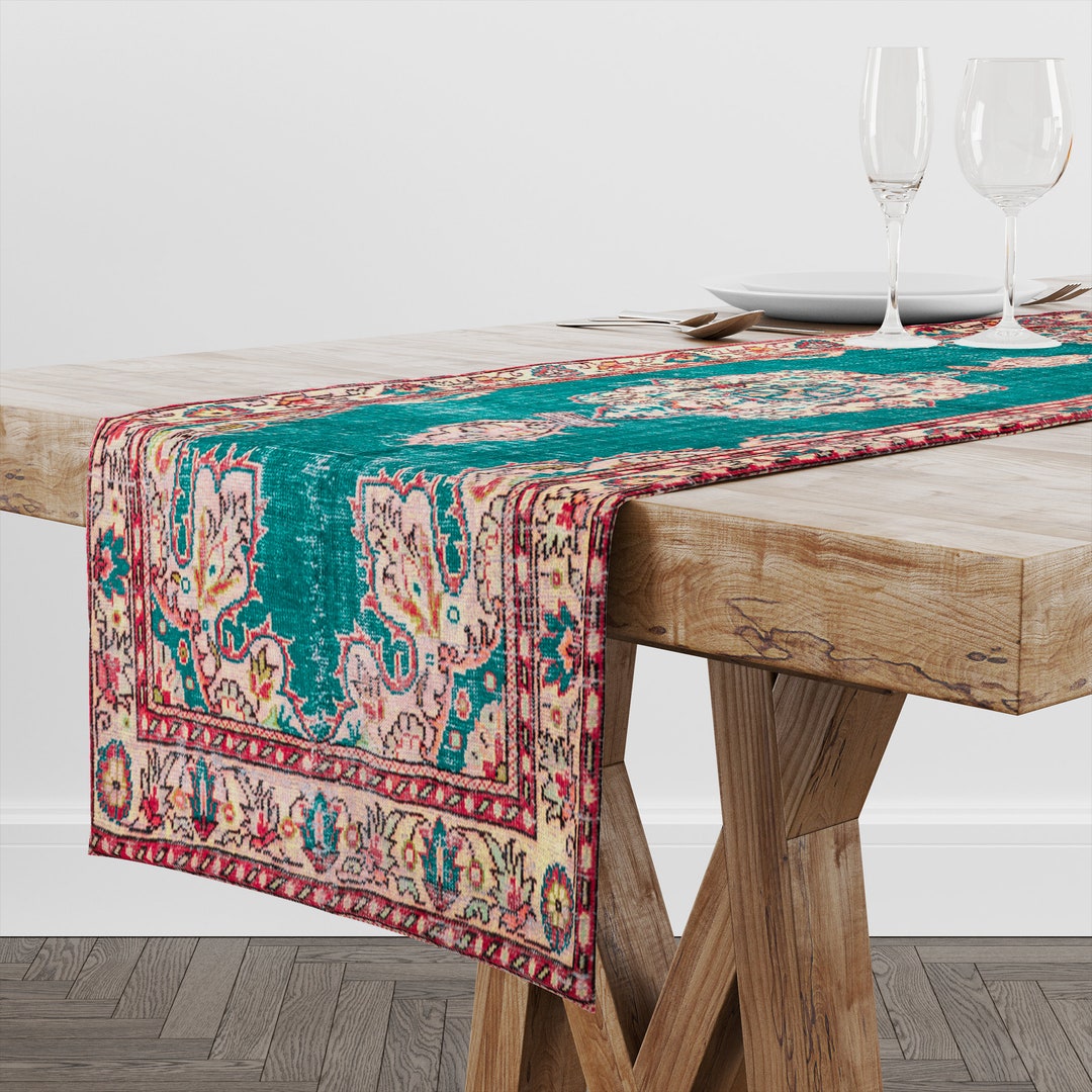 Table Accents, Teal Color Table Runner, Family Dining Runner, Oriental ...
