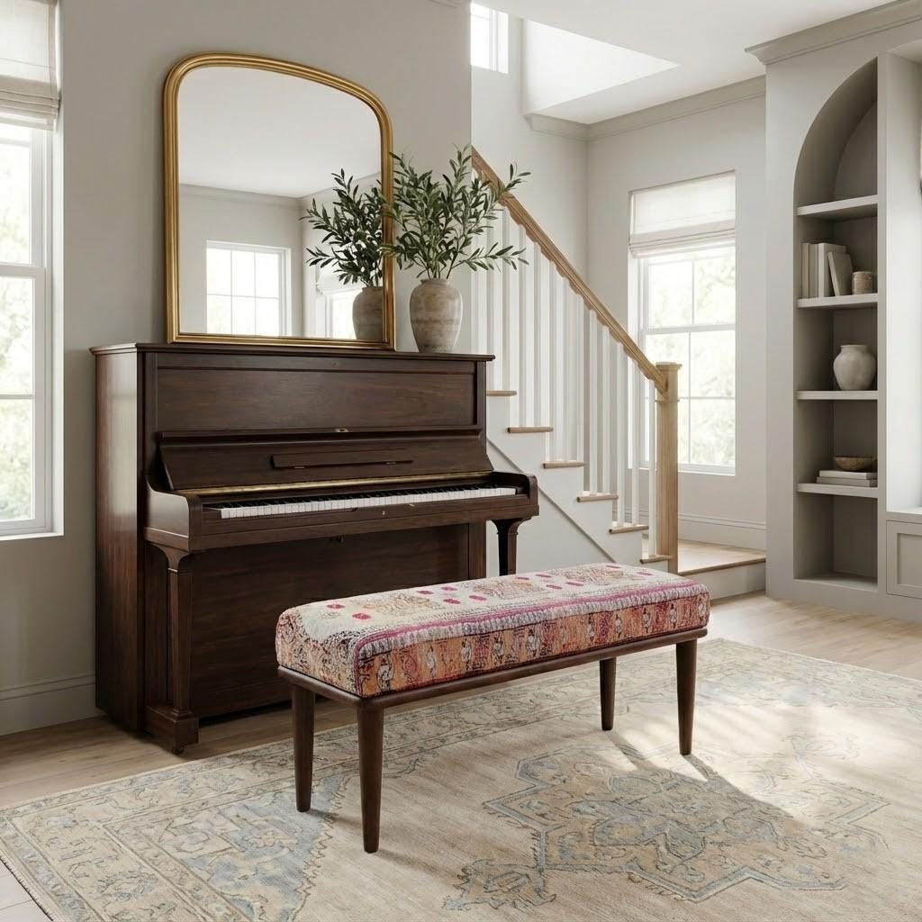 Blush Pink Color Bench, Bedroom Bench, Hallway Bench, Decorative Bench ...