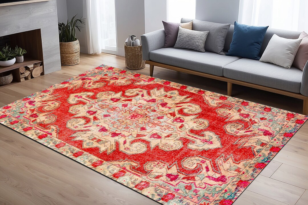Turkish Style Rug, Yoga Room Rug, Print Area Rug, Oriental Rug, Red Rug ...