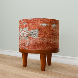 Boho Kilim Ottoman Stool – Round Handmade Footstool With Wood Legs ...