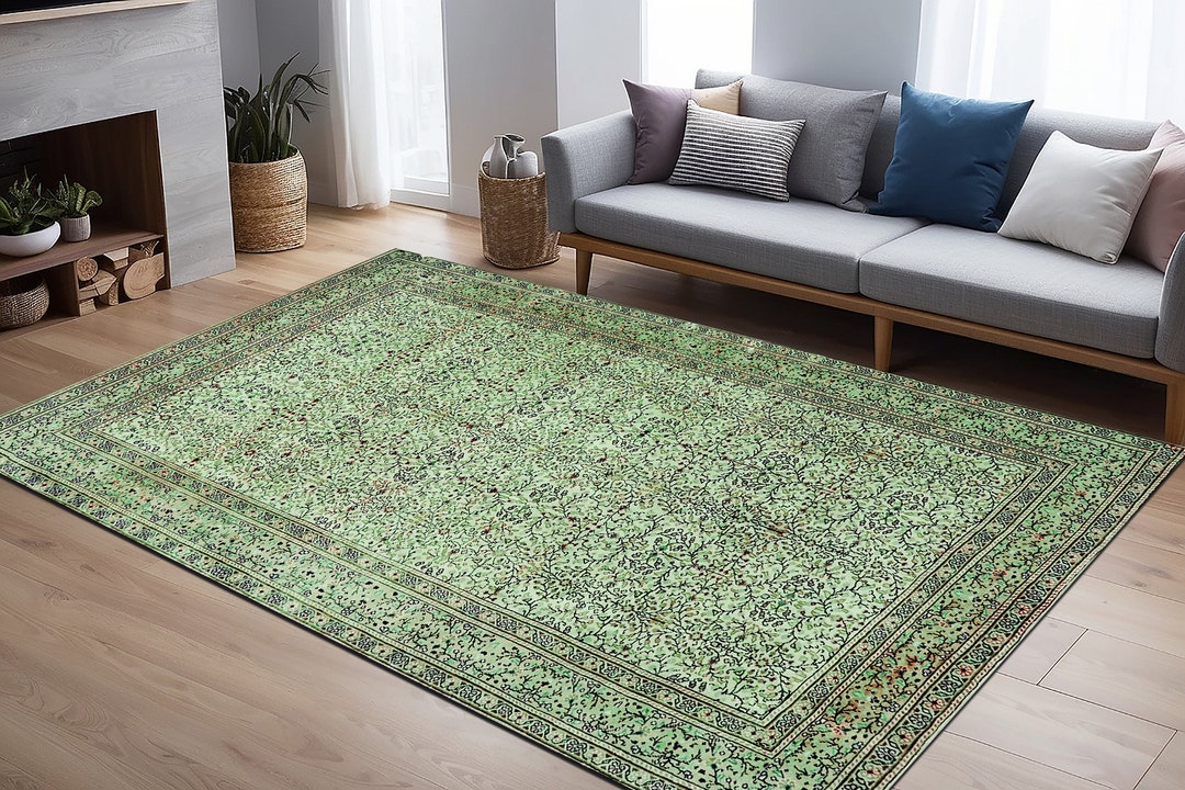 Green Decor Rug, Large Size Rug, Farmhouse Rug, Washable Hand Rug ...