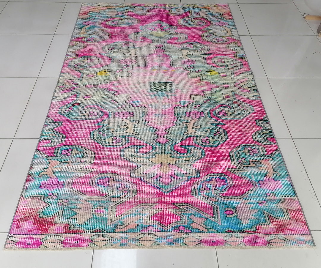 Pastel Color Rug Pink Green Rug Rug With Flowers Kitchen - Etsy