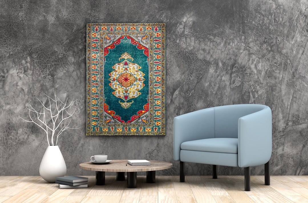 Canvas Wall Hanging: Turkish Kilim Pattern - Boho Teal Artwork - Etsy